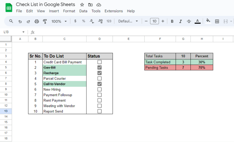 How to make Checklist in Google Sheets